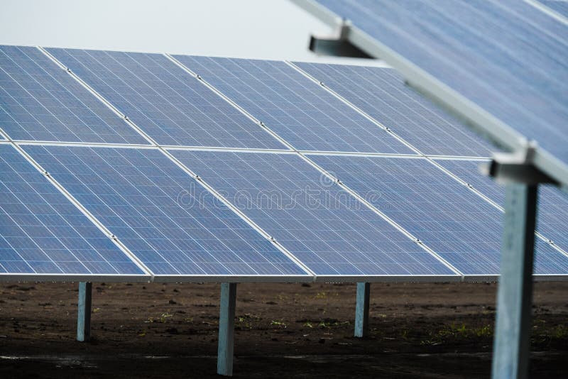 Ecological Green Energy. Solar Panels Plant Mounted on the Ground ...