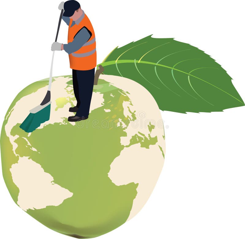 Person in Ecological Operator Uniform with Broom Stock Vector ...