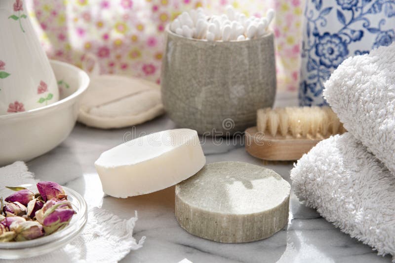 Ecological Organic Soap and Solid Shampoo in the Bathroom Stock Image ...