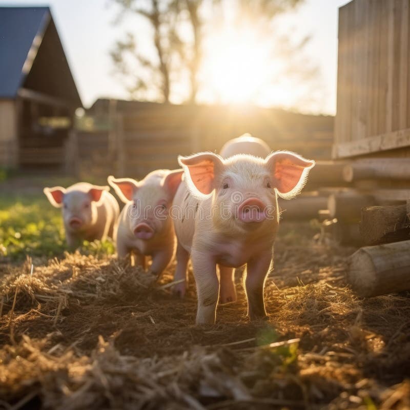 Ecological, Pigs at the Domestic Farm Stock Illustration - Illustration ...