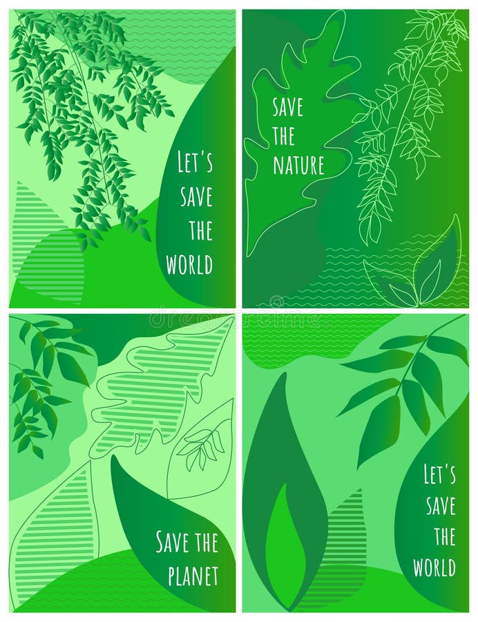 Ecological Posters on Green Background, for Earth Day with Tree ...