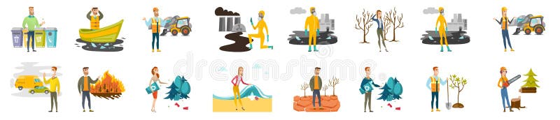 City Problems Isolated Cartoon Vector Illustrations Set. Stock Vector ...