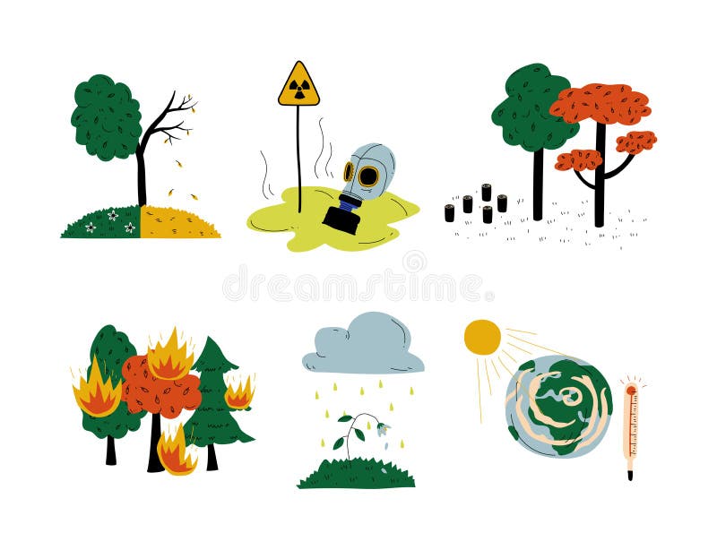 Ecological Problems Set. Drought, Global Warming, Fire, Toxic Rain ...