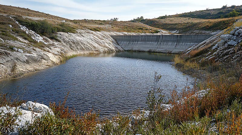 Ecological Restoration Project Near Dam with Water and Vegetation Stock ...