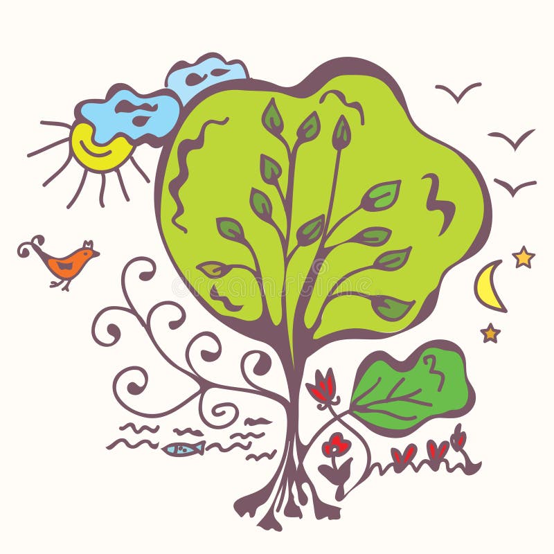 Ecological System Illustration with Nature Stock Vector - Illustration ...