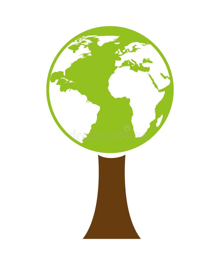 Ecological Tree with Planet Earth Isolated Icon Design Stock ...
