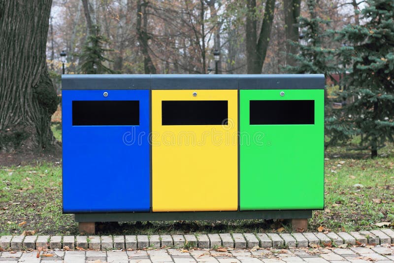 Metal Containers of Different Colors for Sorting Waste Stock Photo ...