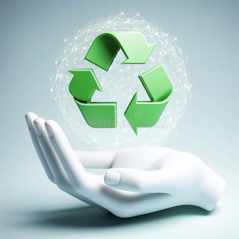Ecological White 3D Hand Holding Recycling Symbol. Concept of ...