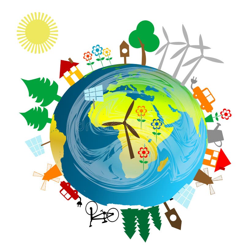 Ecologisch Concept Met Aardebol Vector Illustratie - Illustration of ...