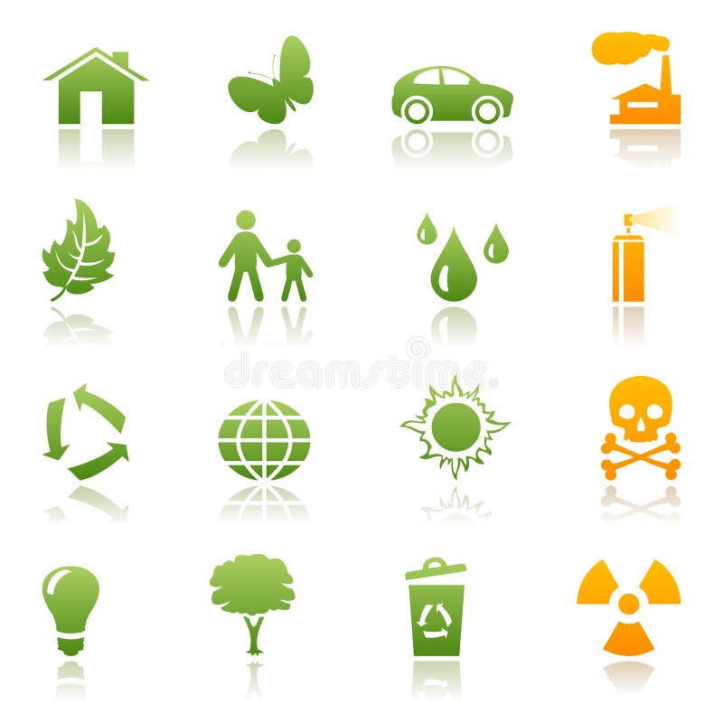 Reeks Ecologische Pictogrammen Op Groene Knoop, Tekens En ...