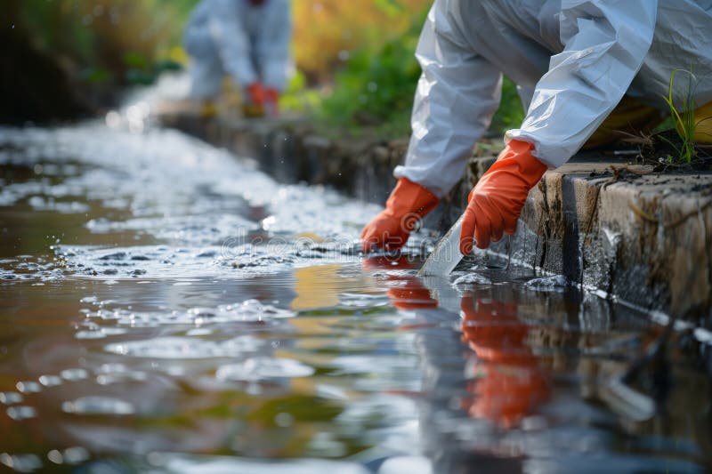 Ecologist Sampling Contaminated Water in a Small Stream Stock ...