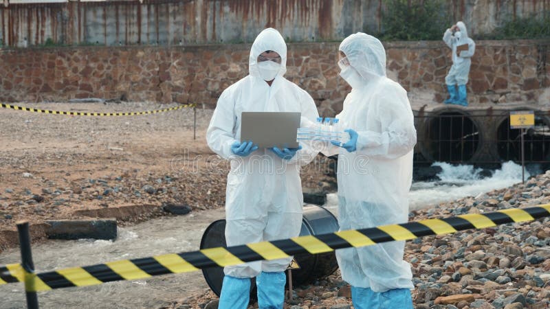 Ecologist Sampling Water River Test Tube Save Data Laptop Stock Photos ...
