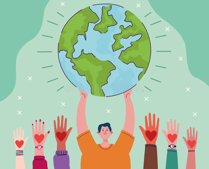 Ecologists lifting earth stock vector. Illustration of hands - 228745956