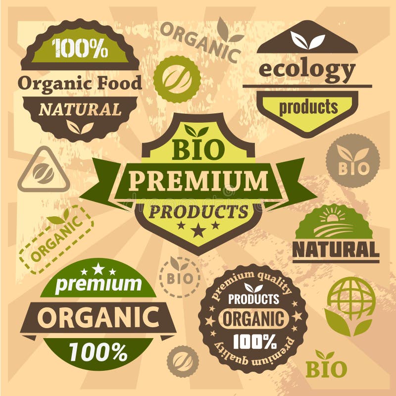 Ecology and bio labels stock vector. Illustration of emblem - 34528030
