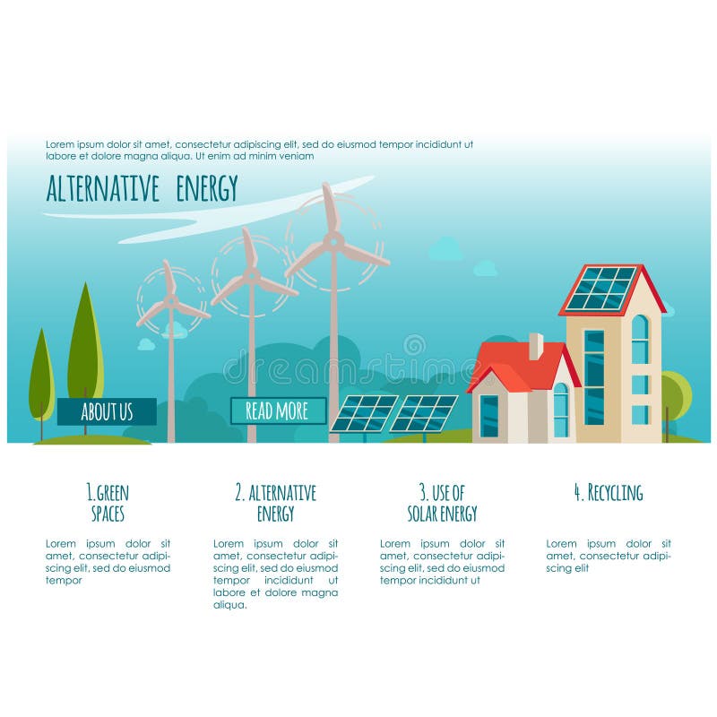 Ecology City. Alternative Energy. Solar, Wind Power. Web Page Concept ...