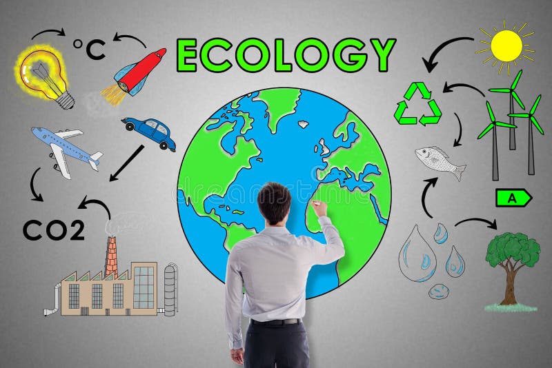 Ecology Concept Drawn by a Businessman Stock Image - Image of wall ...