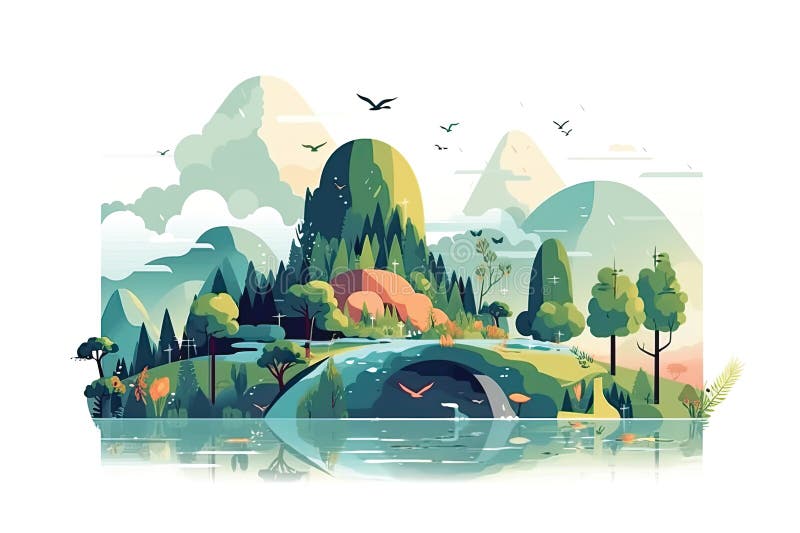 Ecology Concept with Green Planet and Trees. Vector Flat Illustration ...