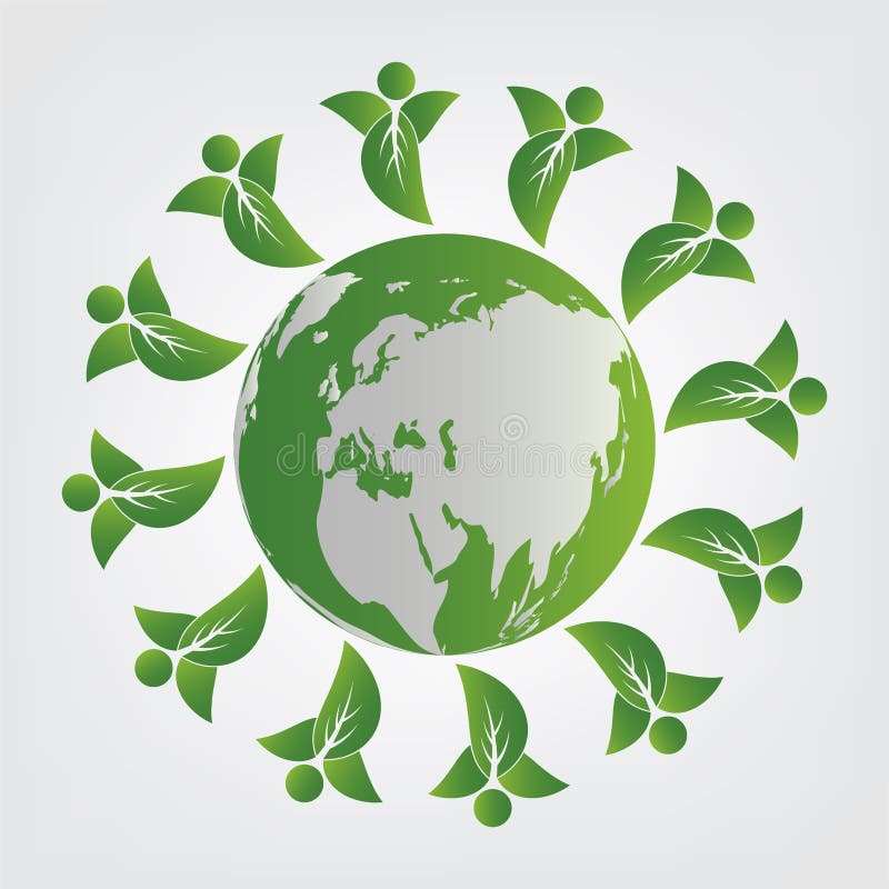 Ecology Concept.green Teamwork Leaves with Around the Globe Stock ...