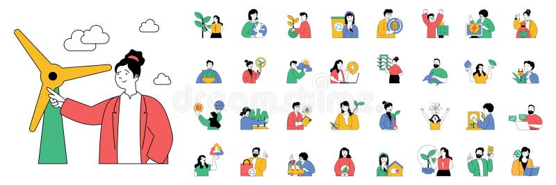 Ecology Concept with People Situations Mega Set in Flat Web Design ...