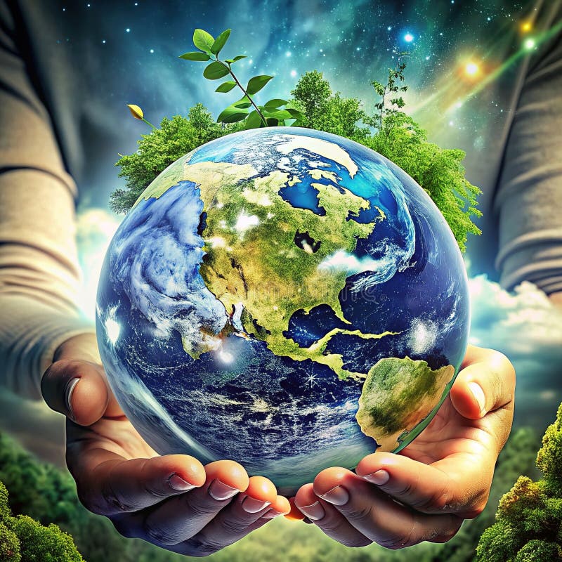Ecology Concept with Planet Earth and Plants. Stock Illustration ...