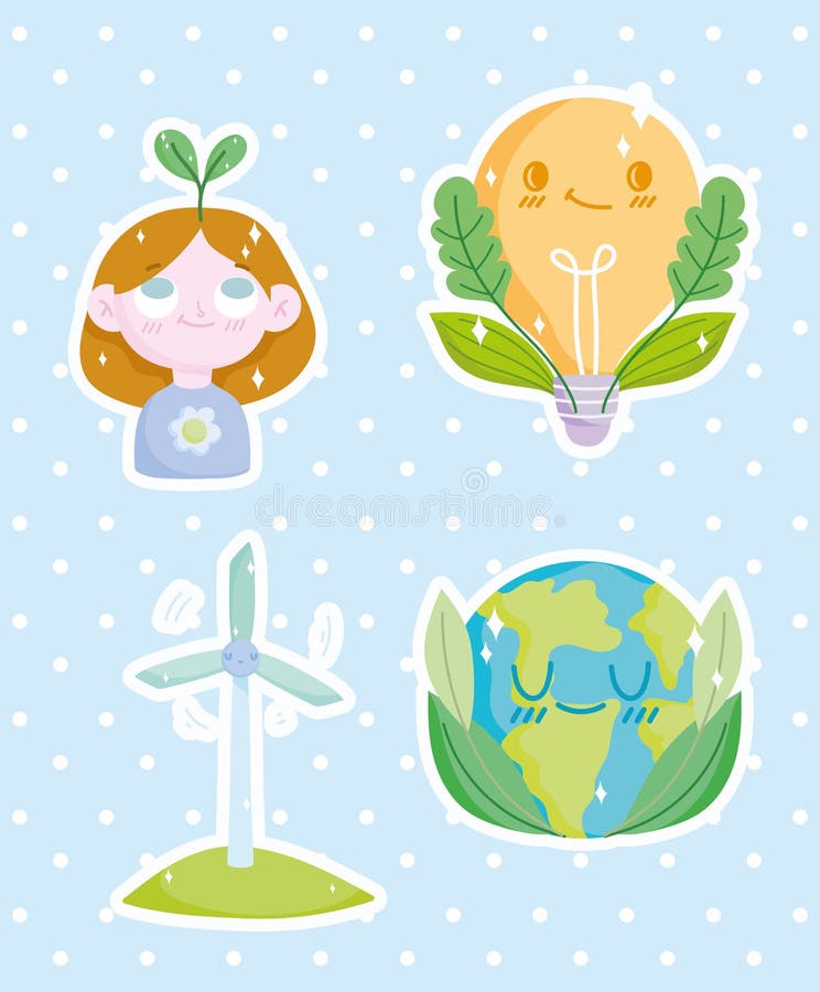 Ecology cute set stock vector. Illustration of bulb - 219324243