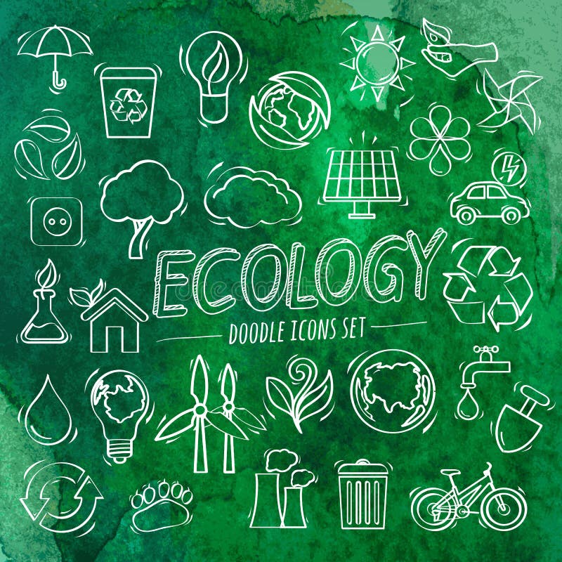 Ecology Doodle Icons stock vector. Illustration of ecological - 75438277
