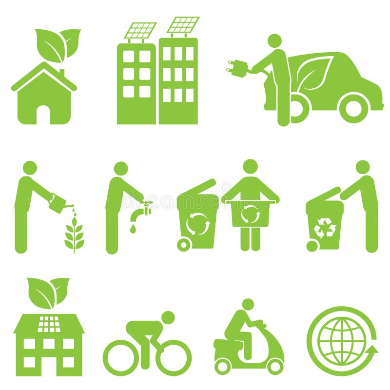 Green eco icon set stock vector. Illustration of global - 15934027
