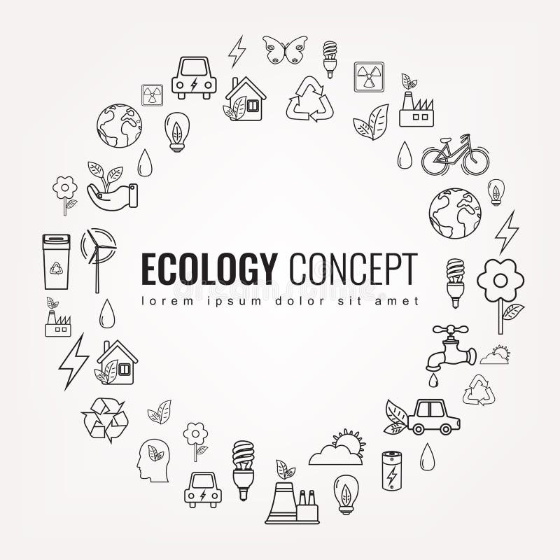 Ecology and Environment Icons. Round Thin Line Ecology Symbol. Hand ...