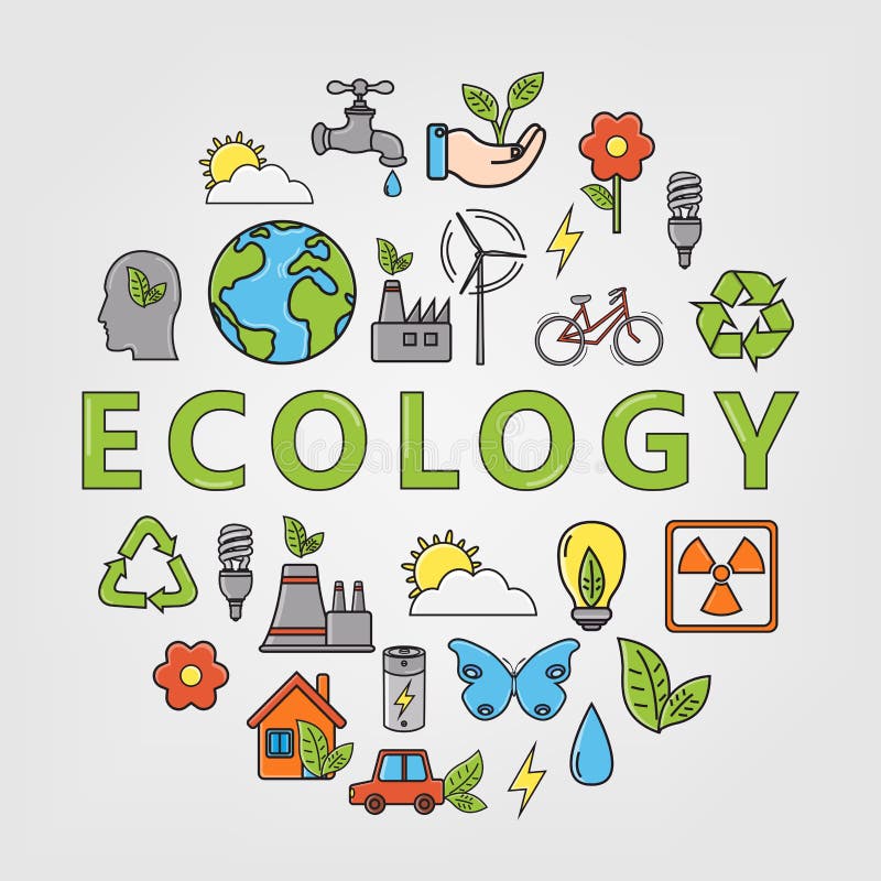 Ecology and Environment Icons. Round Thin Line Ecology Symbol. Hand ...