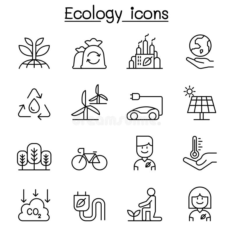 Ecology & Environmental Icon Set in Thin Line Style Stock Vector ...