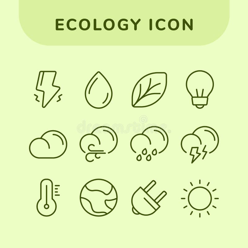 Ecology Green Icon Set Collections Pack with Outline Style Stock Vector ...