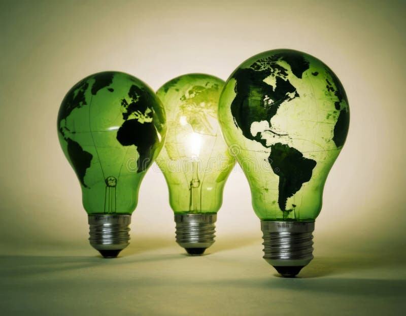 The Image Represents Three Light Bulbs with the World Map Printed on ...