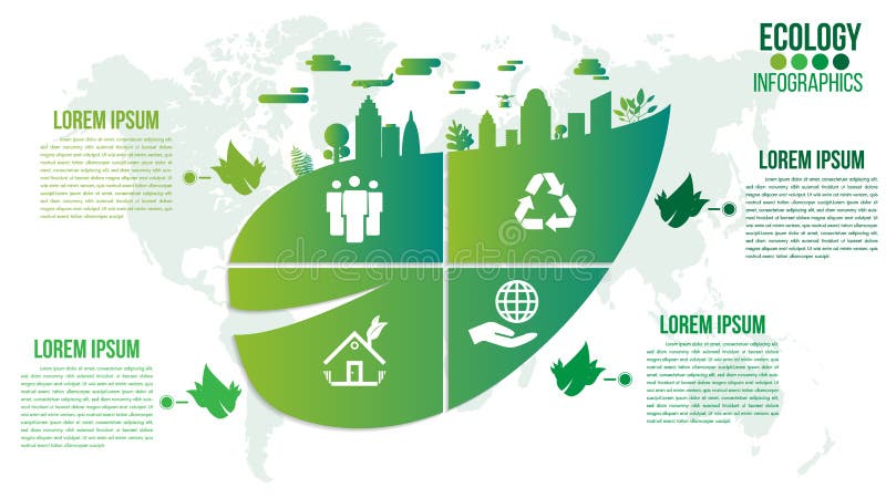 Ecology Infographics Green Friendly Environment with Leaf and World Map ...