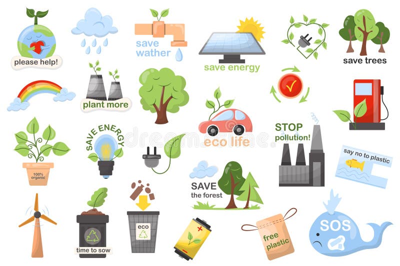 Ecology Mega Set Elements in Flat Design. Vector Illustration Isolated ...