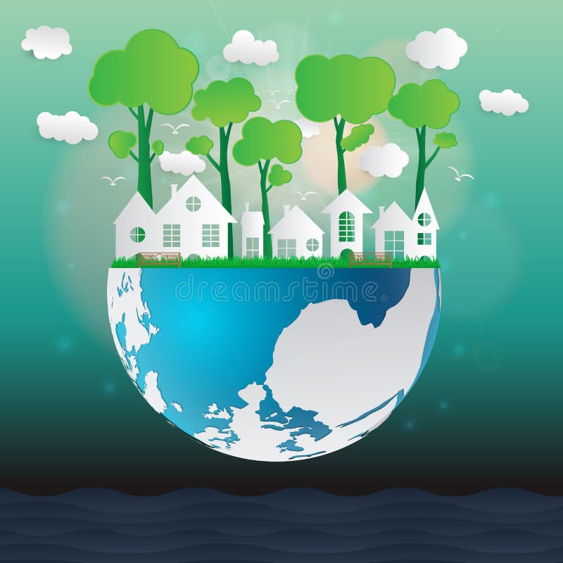 Ecology Paper Art Concept Eco Friendly and Save the Earth. Stock Vector ...