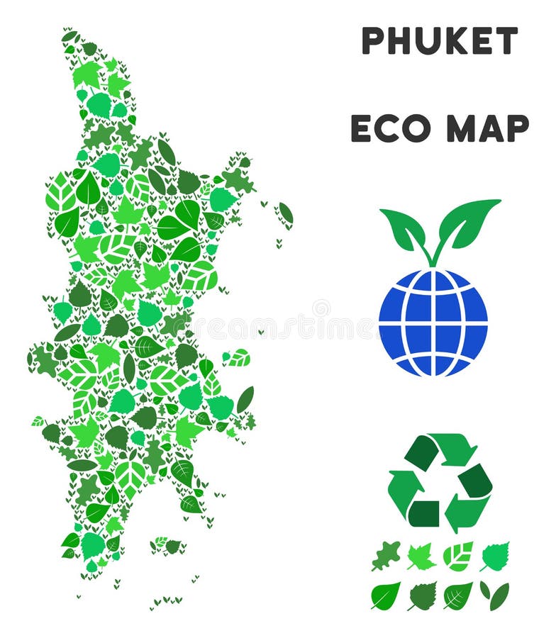 Vector Ecology Green Collage Phuket Map Stock Vector - Illustration of ...