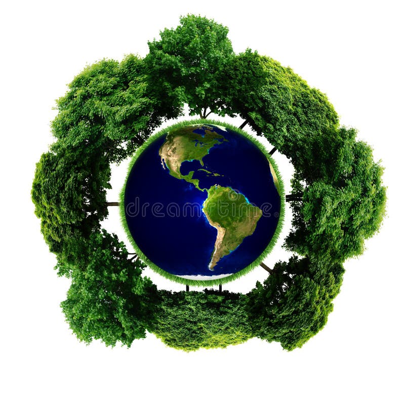 Small Eco Planet with Tree and Roots on it. Green Earth Concept. Stock ...