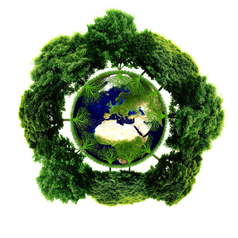 Small Eco Planet with Tree and Roots on it. Green Earth Concept Stock ...