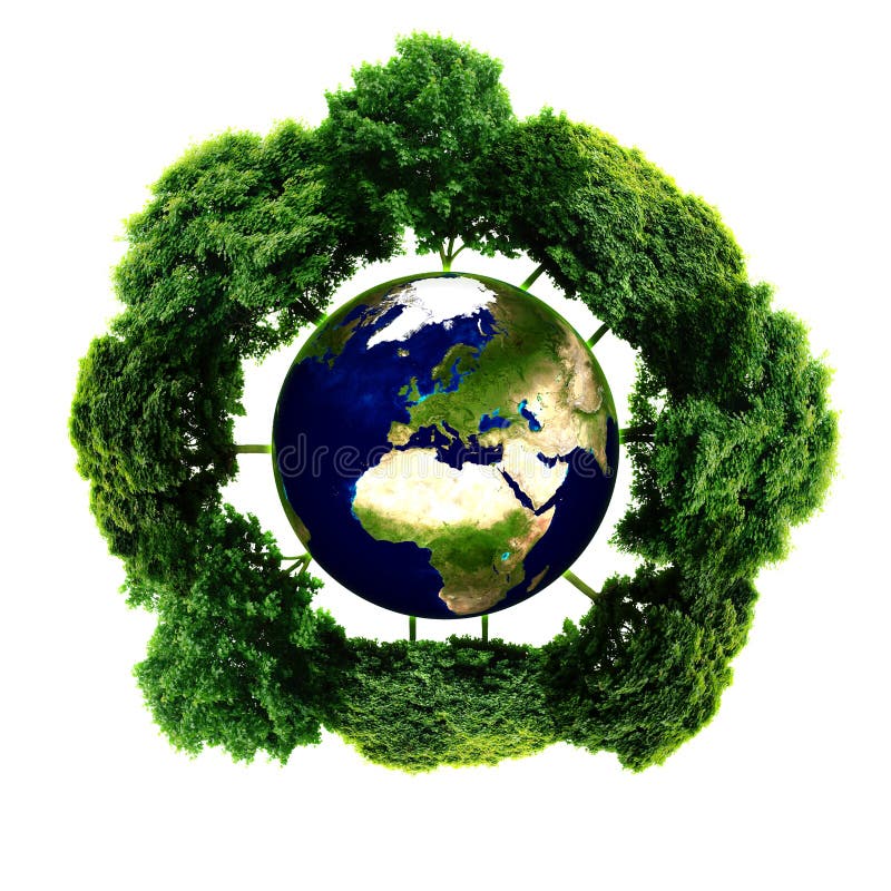 Ecology Planet with with Trees Around. Eco Earth. Stock Illustration ...
