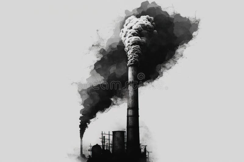Ecology Pollution, Smoke from Pipe on Beige Background, Graphic Colored ...