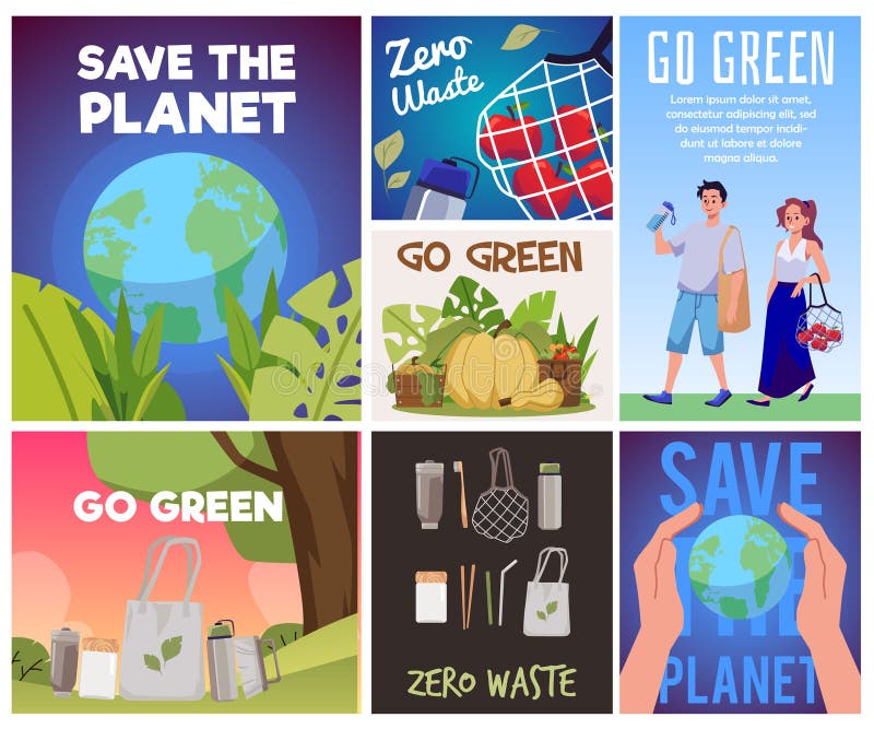 Ecology and Recycle Banners or Social Media Posters, Flat Vector ...