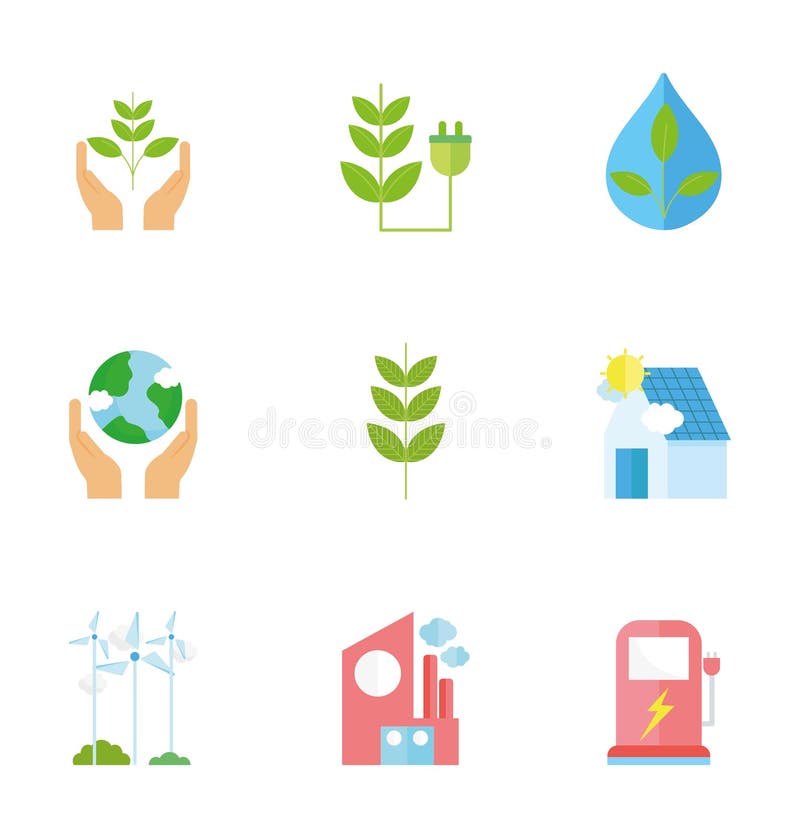 Ecology Renewable Environment Recycle Icons Collection Stock Vector ...