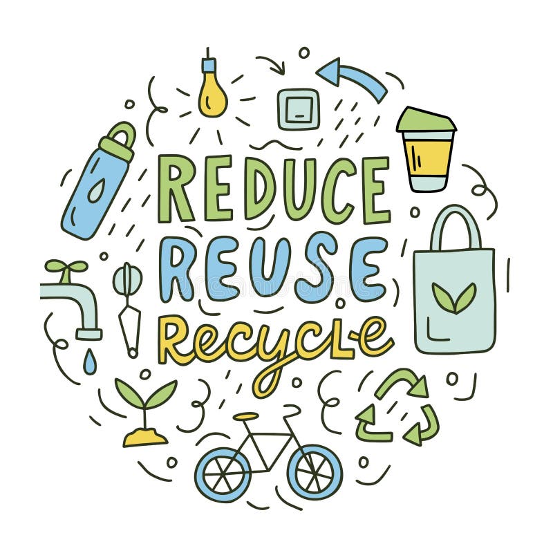 Reduce Reuse Recycle Doodle Concept Stock Vector - Illustration of ...