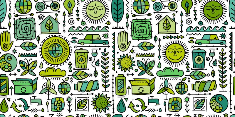Ecology Seamless Pattern. Global Environment and Recycling Stock Vector ...