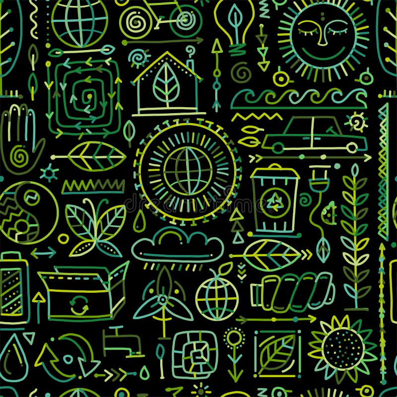 Ecology Seamless Pattern with Environment Icons. Stock Vector ...