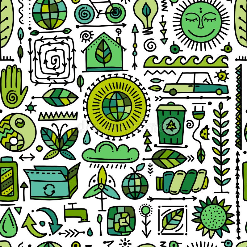 Ecology Seamless Pattern. Global Environment And Recycling Stock Vector ...