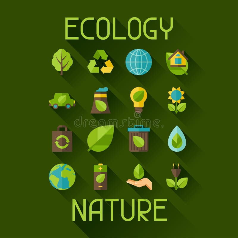 Ecology Set of Environment and Pollution Icons. Stock Vector ...