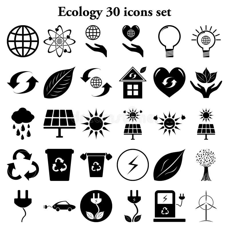 Ecology 30 Simple Icons Set Stock Illustration - Illustration of home ...