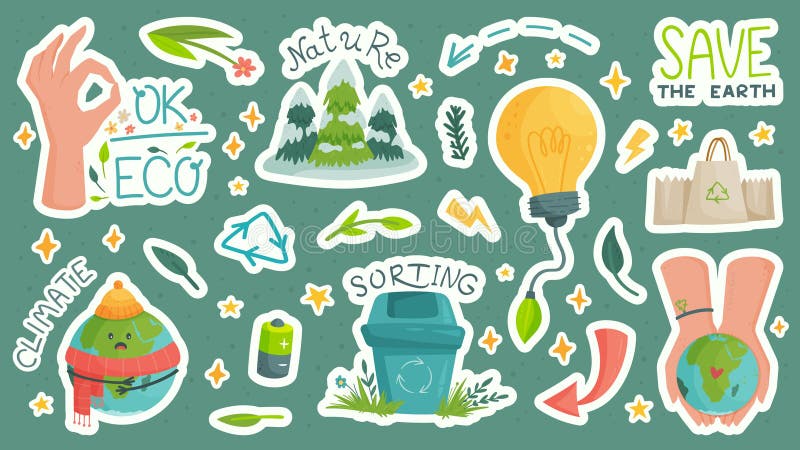 Vector Set of Stickers about Ecology and Resource Conservation. Stock ...