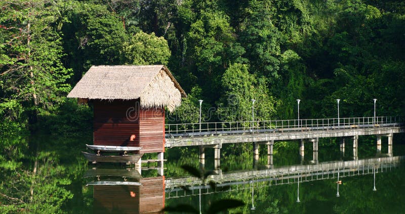 Ecology Study Building, Straw Hut in Water Stock Photo - Image of ...